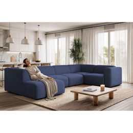 OTTO home Wohnlandschaft &raquo;Merid U-Form, B: 367 cm&laquo; jederzeit durch Module erweiterbar blau Struktur fein (100% Polyester);Samtoptik (100% Polyester);