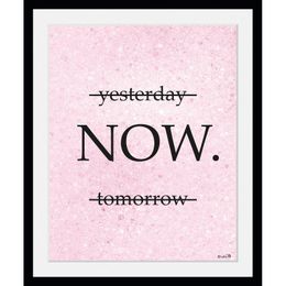 queence Bild &raquo;NOW.&laquo; Motivationsbilder Schriftzug Spr&uuml;che & Texte 1 Stk. tlg. HD Premium Poster-Druck inkl. Holzrahmen rosa Acrylglas, Holz, Papier