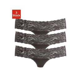 Vivance Damen String 3er-Pack, aus elastischer Baumwolle mit floraler Spitze schwarz 32/34