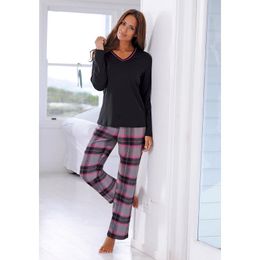 Lascana Damen Lascana Pyjama 2 tlg. mit kuscheliger Flanellhose bunt 32
