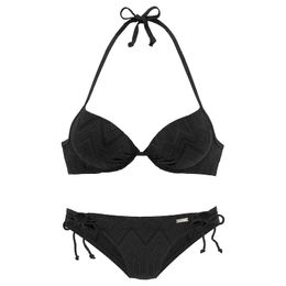 Buffalo Damen Push-Up-Bikini mit modischer Struktur schwarz 42, Cup B