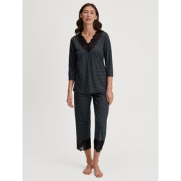 Calida Damen Calida Capri-Pyjama &raquo;Deep Dreams&laquo; 2 tlg. 7/8-L&auml;nge, gepunktet, Spitze, atmungsaktiv, weich schwarz M (44/46)