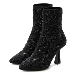 Lascana Damen Lascana High-Heel-Stiefelette &raquo;Sock Boot,&laquo; Schlupf-Stiefel, Ankle Boots, elastisches Material, Schmucksteinchen schwarz 38