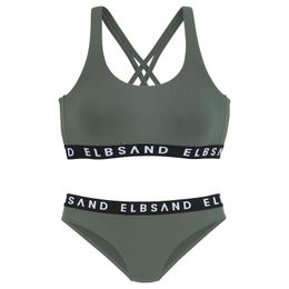 ELBSAND Damen Bustier-Bikini mit kontrastfarbenen Schriftz&uuml;gen gr&uuml;n 34, Cup C/D