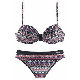 Lascana Damen Lascana B&uuml;gel-Bikini mit unifarbener Schlaufe zwischen den Cups bunt 38, Cup G