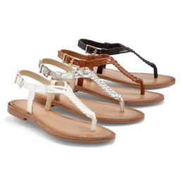 Vivance Damen Zehentrenner Sandalette, Sommerschuh,Sandale aus Leder mit Flecht-Optik silber 41