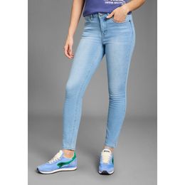 Kangaroos Damen Kangaroos Slim-fit-Jeans &raquo;CROPPED HIGH WAIST SLIM FIT&laquo; schmale Passform, R&ouml;hrenjeans, trendige Used-Waschung blau 44, N-Gr