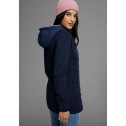Polarino Damen Strickfleecejacke mit Kapuze mit wattiertem Bereich-Hybridjacke, &Uuml;bergangsjacke blau 38
