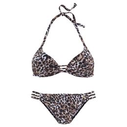 Lascana Damen Lascana Triangel-Bikini mit Leo-Print und Push-Up-Effekt braun 36, Cup B