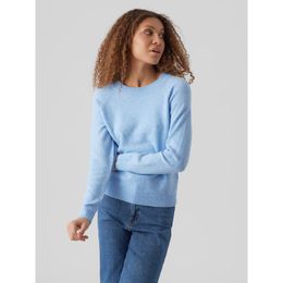 V&eacute;ro Moda Vero Moda Damen Rundhalspullover &raquo;VMDOFFY LS O-NECK BLOUSE GA NOOS&laquo; Materialmix, regular fit blau S
