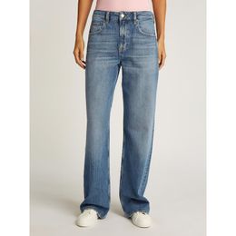 Tommy Jeans Damen Straight-Jeans &raquo;Mia Mid Rise Relaxed Straight&laquo; mit Strass-Steinen blau 33, L&auml;nge 30