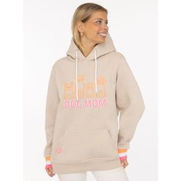 Zwillingsherz Damen Hoodie &raquo;"Dog Mom & Friends"&laquo;, gestickte Hunde, Statement Schriftzug, Kapuze L/XL