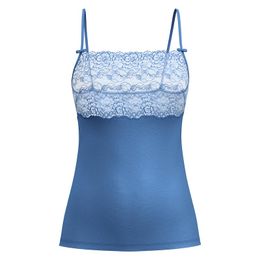 Calida Damen Calida Spaghettitop &raquo;Sensual Secrets&laquo; semitransparente Spitze, Viskose-Mix, Single Jersey, elastisch, weich blau M (44/46)