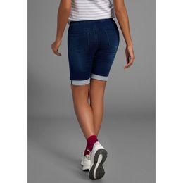 Arizona Damen Jogg-Jeansbermudas hohe Leibh&ouml;he, krempelbare Beinabschl&uuml;sse, Used-Look blau 36, N-Gr
