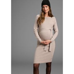 Neun Monate Damen Umstandskleid &raquo;Strickkleid f&uuml;r Schwangerschaft und Stillzeit&laquo; Umstands-Strickkleid mit modischen Kn&ouml;pfen beige 38, N-Gr