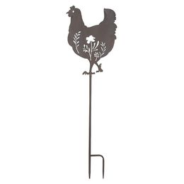 Clayre&Eef Gartenstecker ''Huhn'' in Grau - (B)32 x (H)113 x (T)2 cm - 54% | Gartendeko