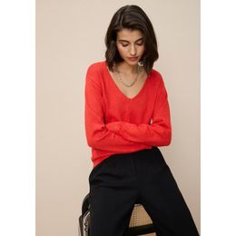 Tamaris Damen V-Ausschnitt-Pullover mit Frontbiese orange 40/42