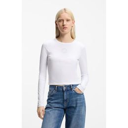 Hugo Blue Damen HUGO Blue Langarmshirt &raquo;Daliriee&laquo; cropped, Rundhals, mit Strassbesatz XS (34)