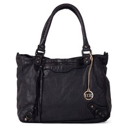Mia Tomazzi Leder-Schultertasche "Comasina" in Schwarz - (B)35 x (H)30 x (T)9 cm - 72% | Damen-taschen