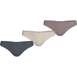 Calvin Klein Underwear Damen String &raquo;3 PACK THONG (MID-RISE)&laquo; Packung, 3er-Pack, 3 Stk. mit Logo-Print braun XS (34), 3 Stk.