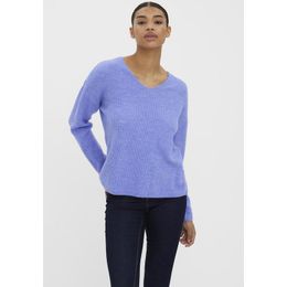 V&eacute;ro Moda Vero Moda Damen V-Ausschnitt-Pullover &raquo;VMCREWLEFILE LS V-NECK BLOUSE NOOS&laquo; blau L