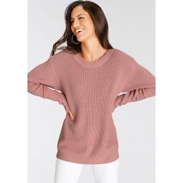 Laura Scott Damen Strickpullover &Uuml;bergangspullover aus Grobstrick, mit Zierkn&ouml;pfen rosa 42