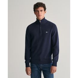 Gant Herren Troyer &raquo;CASUAL COTTON HALF ZIP&laquo; mit grafischer Logostickerei auf der Brust blau 3XL