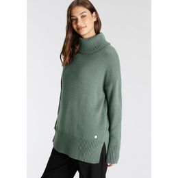 Tamaris Damen Rollkragenpullover in l&auml;ssiger Form mit seitlichen Schlitzen gr&uuml;n 36/38