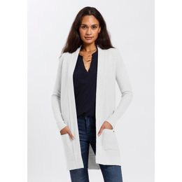Tom Tailor Damen Tom Tailor Longstrickjacke aus Rippstrick mit aufgesetzten Taschen wei&szlig; S (36)