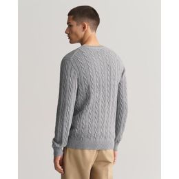 Gant Herren Strickpullover &raquo;COTTON CABLE C-NECK&laquo; mit Wappen-Logostickerei auf der Brust grau M