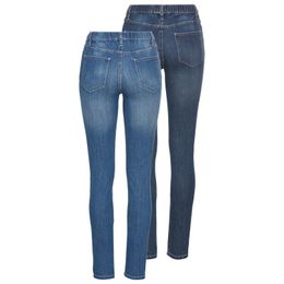 Arizona Damen Jeansjeggings Packung, 2er-Pack, enge Passform, R&ouml;hrenjeans, Used-Look-Waschung, hohe Leibh&ouml;he blau 34, N-Gr