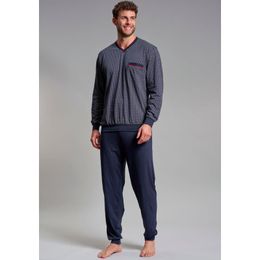 G&ouml;tzburg G&ouml;tzburg Herren G&Ouml;TZBURG Pyjama &raquo;Manhattan&laquo; 2 tlg. Langarm, V-Ausschnitt, lange Hose, V-Ausschnitt, Baumwolle blau 56 (XXL)
