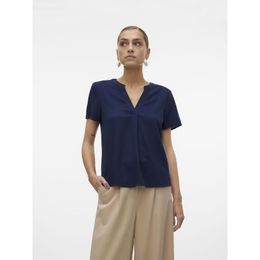 V&eacute;ro Moda Vero Moda Damen Blusenshirt &raquo;VMMYMILO SS V-NECK TOP WVN GA&laquo; mit Leinen blau S