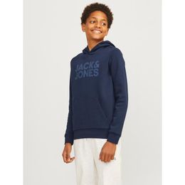 Jack & Jones Jack & Jones Junior Jungen Kapuzensweatshirt &raquo;JJECORP mit Druck, K&auml;ngurutasche, pflegeleicht&laquo;, Baumwollmischung, regular fit blau 128
