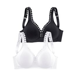 Petite Fleur Damen Petite Fleur Soft-BH Packung, 2 St&uuml;ck, ohne B&uuml;gel, mit dekorativer Zierkante schwarz 85, Cup E