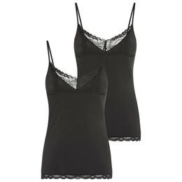Ysabel Mora Damen YSABEL MORA Spaghettitop 2er Pack, elastisch, Spitzeneinsatz, schmale Tr&auml;ger, femininer Stil schwarz S