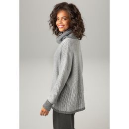 Aniston Casual Damen Aniston CASUAL Strickpullover im Karo-Dessin mit Streifen-Optik grau 46