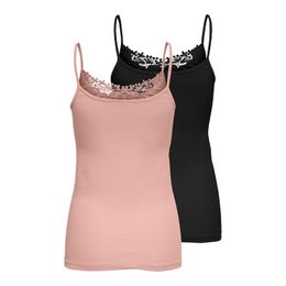 Only Damen Only Spitzentop &raquo;ONLKIRA &ndash; Doppelpack mit Spitzendetail f&uuml;r feminine Looks&laquo; 2er-Pack, figurbetont, modisch, Jersey, Baumwolle, V-Ausschnitt