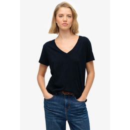 Superdry Damen T-Shirt &raquo;STUDIOS SLUB EMB VEE TEE&laquo; Baumwollmischung, relaxed fit blau M