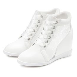 Lascana Damen Lascana Sneaker &raquo;Freizeitschuh, Halbschuh, Keilstiefelette, Stiefelette&laquo; mit innenliegendem Keilabsatz und Spitzendetails wei&szlig; 42