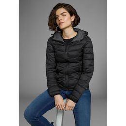 Polarino Damen Steppjacke mit Kapuze &Uuml;bergangsjacke f&uuml;r k&uuml;hle Tage, aus leichtem Webmaterial schwarz 42