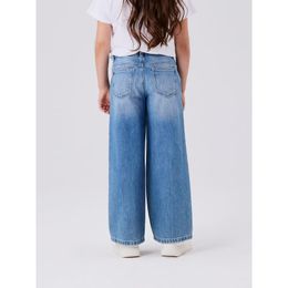 name it M&auml;dchen Weite Jeans &raquo;NKFROSE f&uuml;r M&auml;dchen mit weitem Bein und klassischem Sitz&laquo; normal, Denim, Abriebeffekte, Rei&szlig;verschluss blau 128, N-Gr