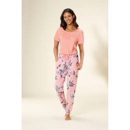 Vivance Dreams Damen Pyjama 2 tlg. mit Blumendruck orange 32/34