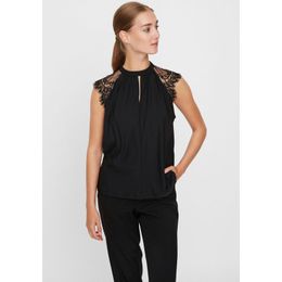V&eacute;ro Moda Vero Moda Damen Spitzentop &raquo;VMMILLA SL LACE TEE&laquo; Materialmix, regular fit schwarz L