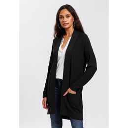 Tom Tailor Damen Tom Tailor Longstrickjacke aus Rippstrick mit aufgesetzten Taschen schwarz XL (42)