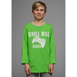 Kidsworld Jungen Kidsworld Langarmshirt &raquo;CHILL MAL DIGGA&laquo; Langarm, Basic-Passform, mit peppigem Aufdruck gr&uuml;n 152/158