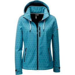 Lpo Damen LPO Softshelljacke &raquo;SHELBY PEAK III Women&laquo; leichte Softshelljacke mit All-Over-Print und abnehmbarer Kapuze blau 36/38 (M)