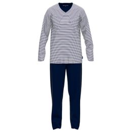 Tom Tailor Herren Tom Tailor Pyjama &raquo;Nevada&laquo; 2 tlg. Streifendesign, Langarm, V-Ausschnitt, lange Hose, atmungsaktiv blau 48S
