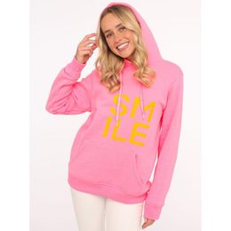 Zwillingsherz Damen Hoodie &raquo;"Alissa"&laquo;, Langarm, Kapuze, Neon-Details, Kordelzug, Frontprint, K&auml;ngurutasche pink L/XL (L/XL)
