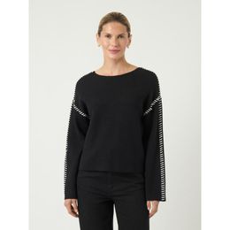 Y.A.S Damen Strickpullover &raquo;YASSTITCHA LS KNIT PULLOVER S. NOOS&laquo; farblich abgesetzte N&auml;hte schwarz M